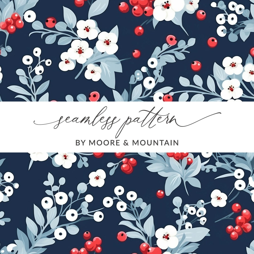 Cute Navy Blue Winter Berry Seamless Pattern Winter Berries, Dark Blue ...