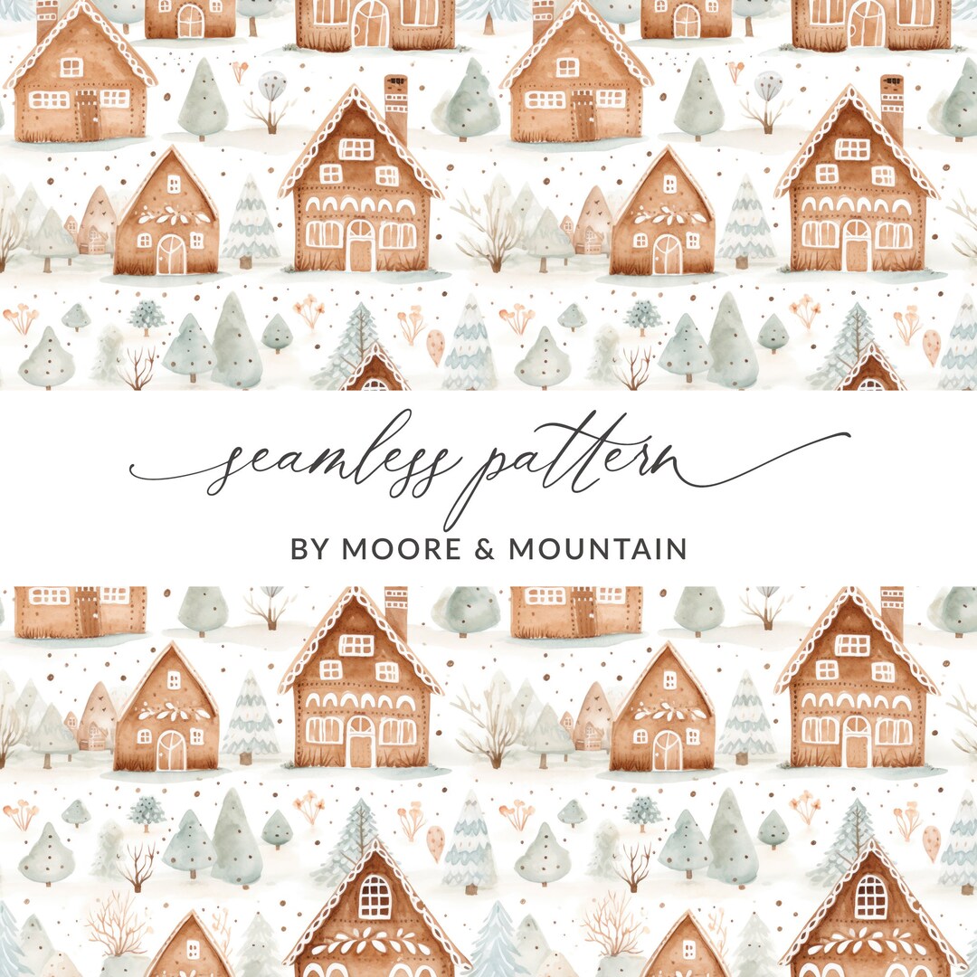 Seamless Gingerbread Pattern Seamless Watercolor Gingerbread House ...