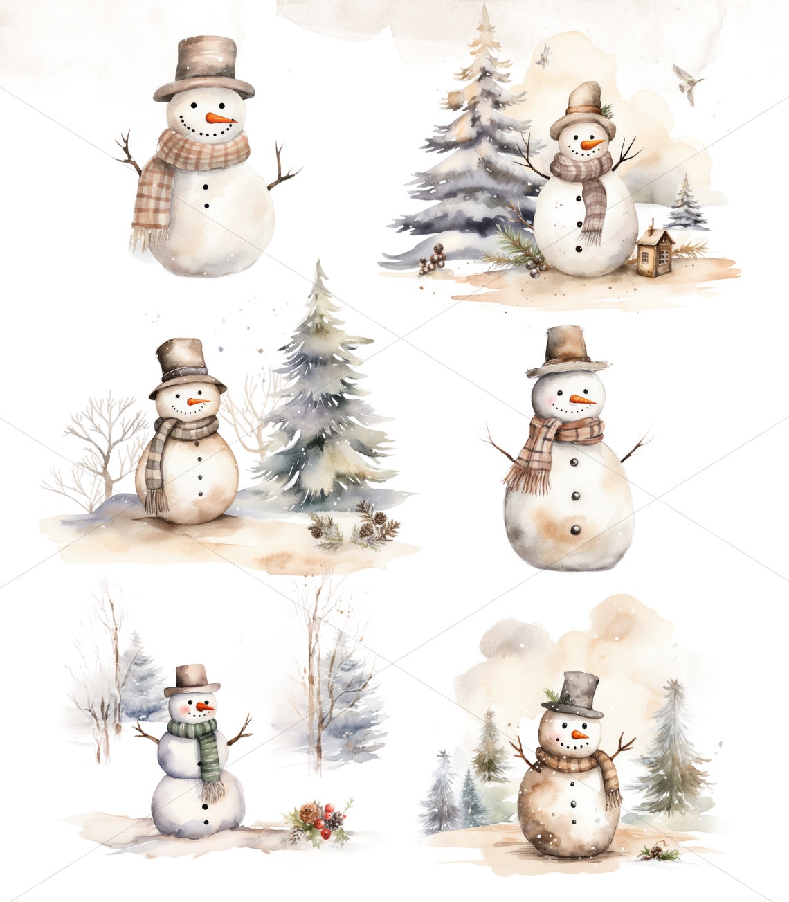 17 Watercolor Snowman Clipart Watercolor Snowmen Clipart - Etsy