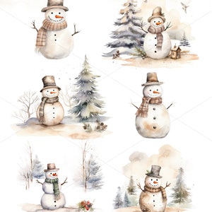 17 Watercolor Snowman Clipart, Watercolor Snowmen Clipart, Christmas ...