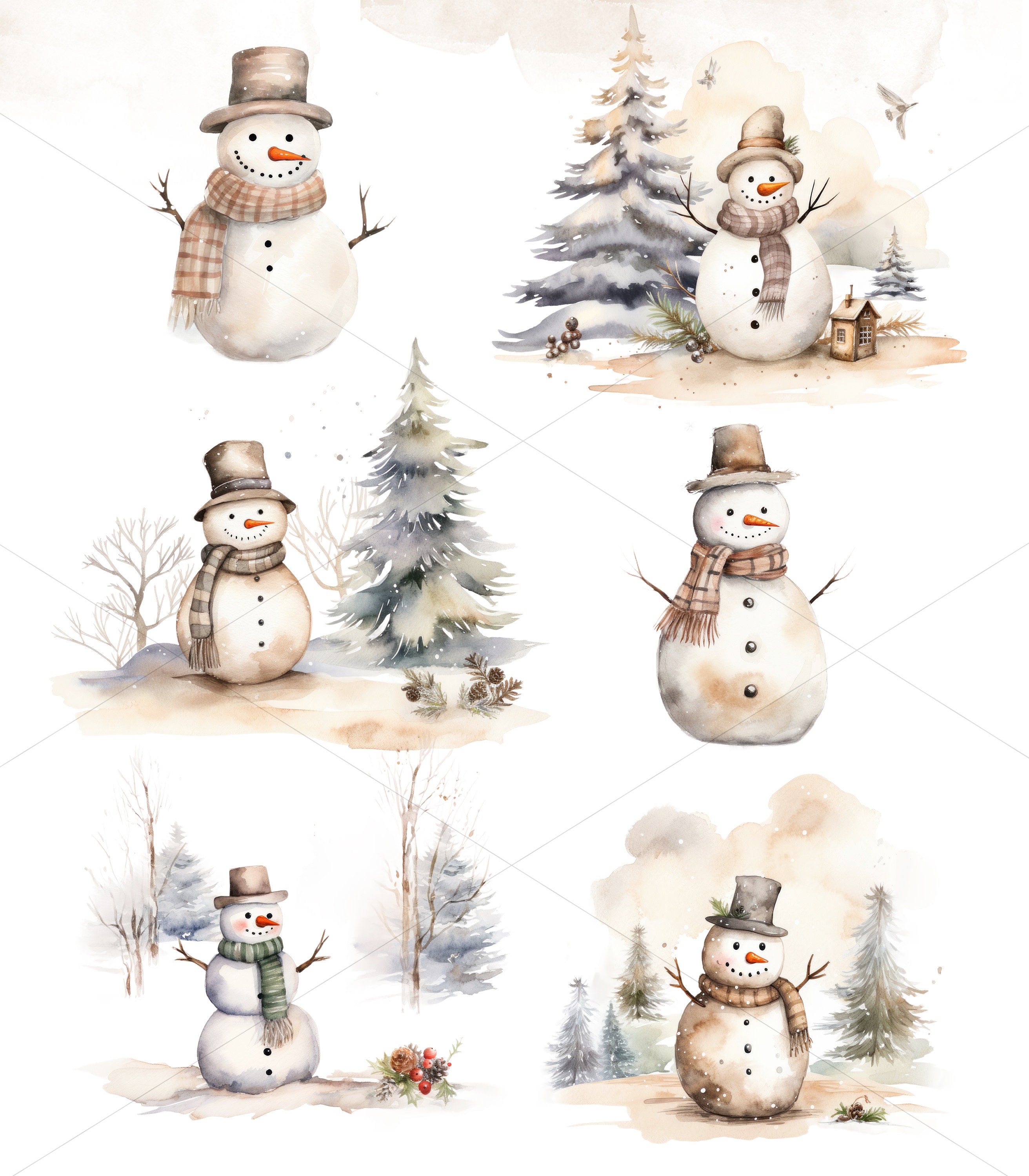17 Watercolor Snowman Clipart Watercolor Snowmen Clipart - Etsy