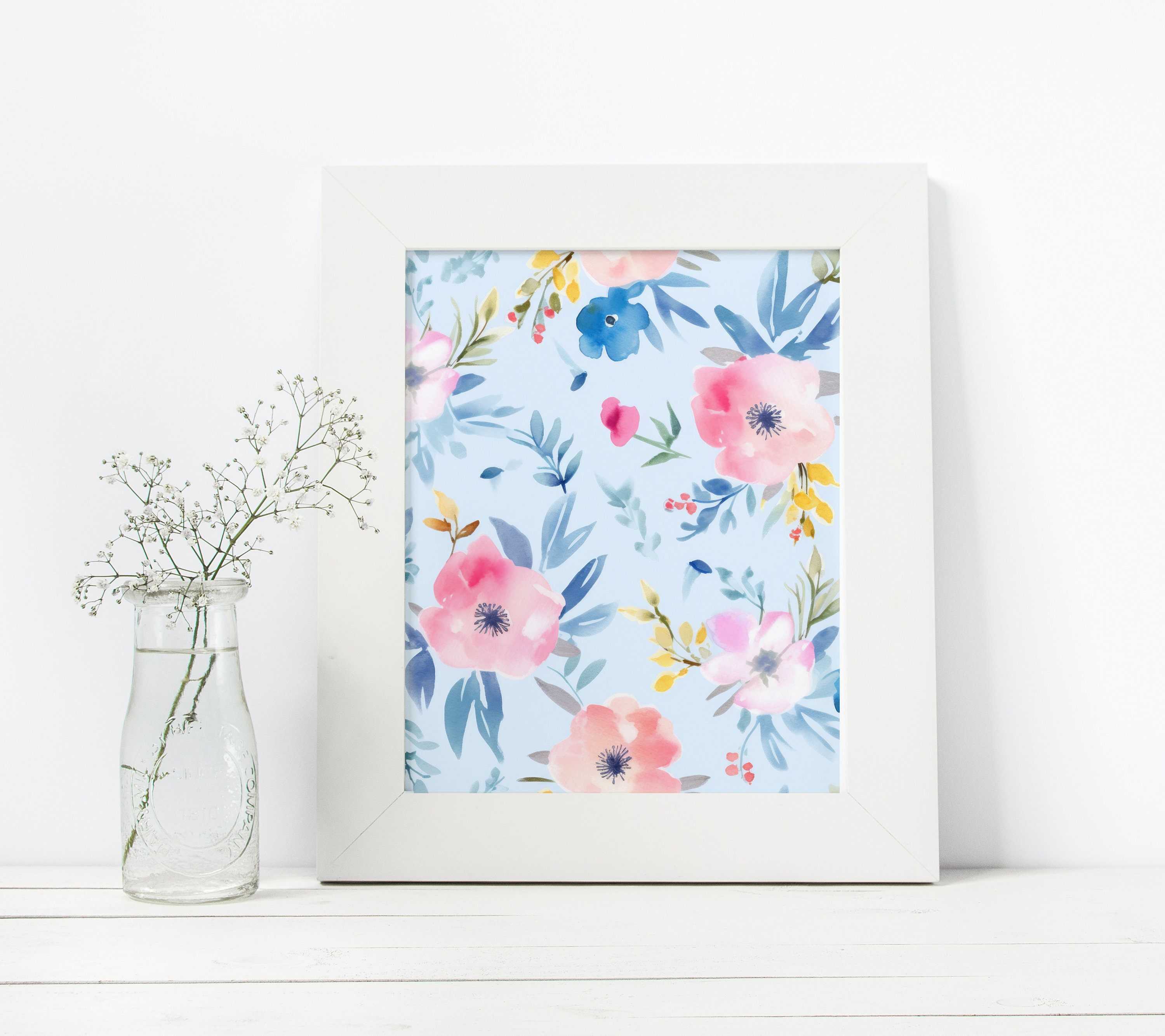 Light Blue Watercolor Flowers Background, Seamless Light Blue Floral ...