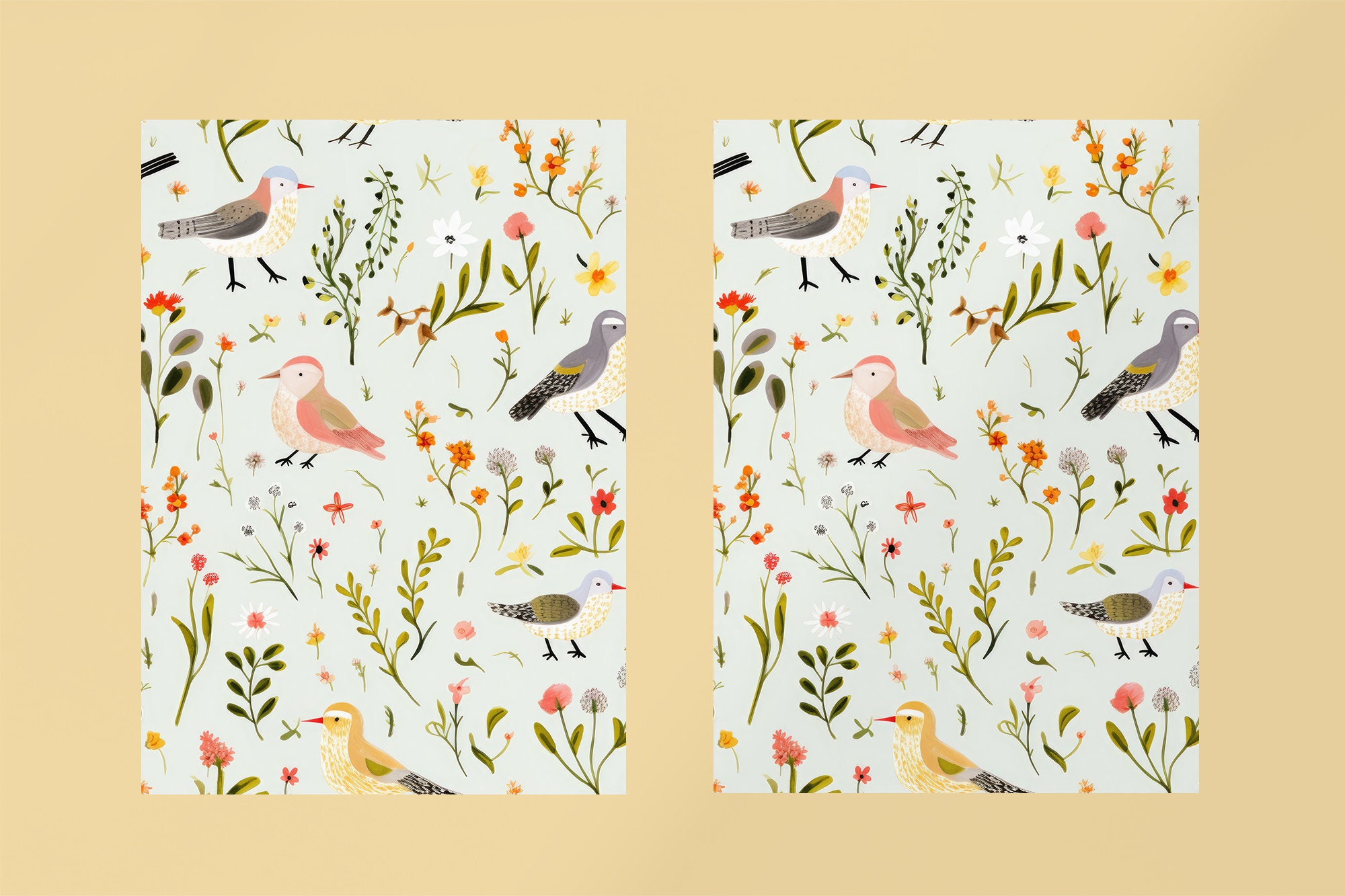 Seamless Birds Patterns Folk Art Bird Backgrounds, Cute Birds Digital ...