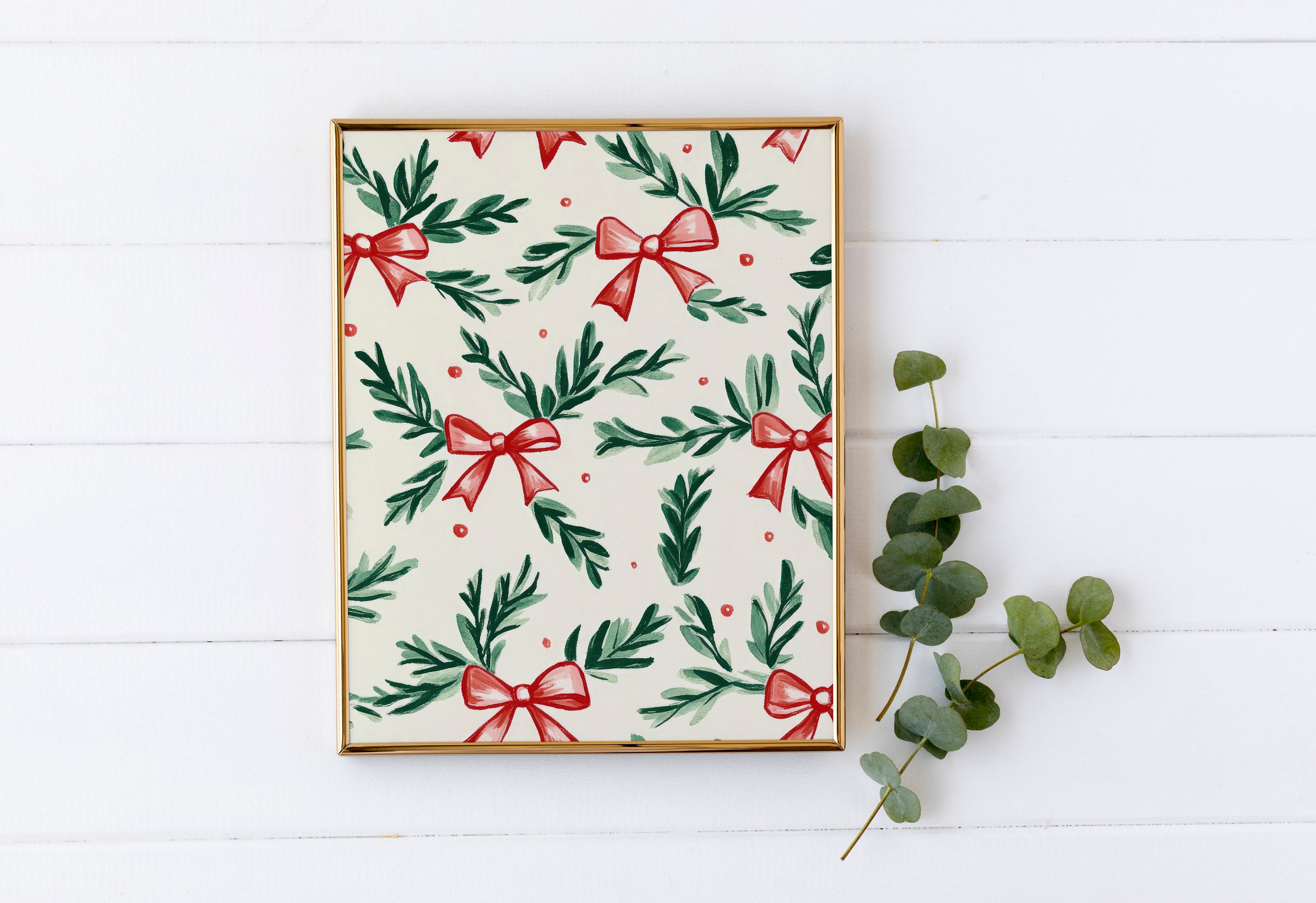 Christmas Holly Leaves and Red Bows Seamless PNG Digital Pattern File ...