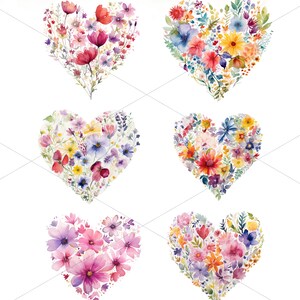 Watercolor Floral Hearts Clipart Flower Hearts, Watercolor Hearts Clip ...