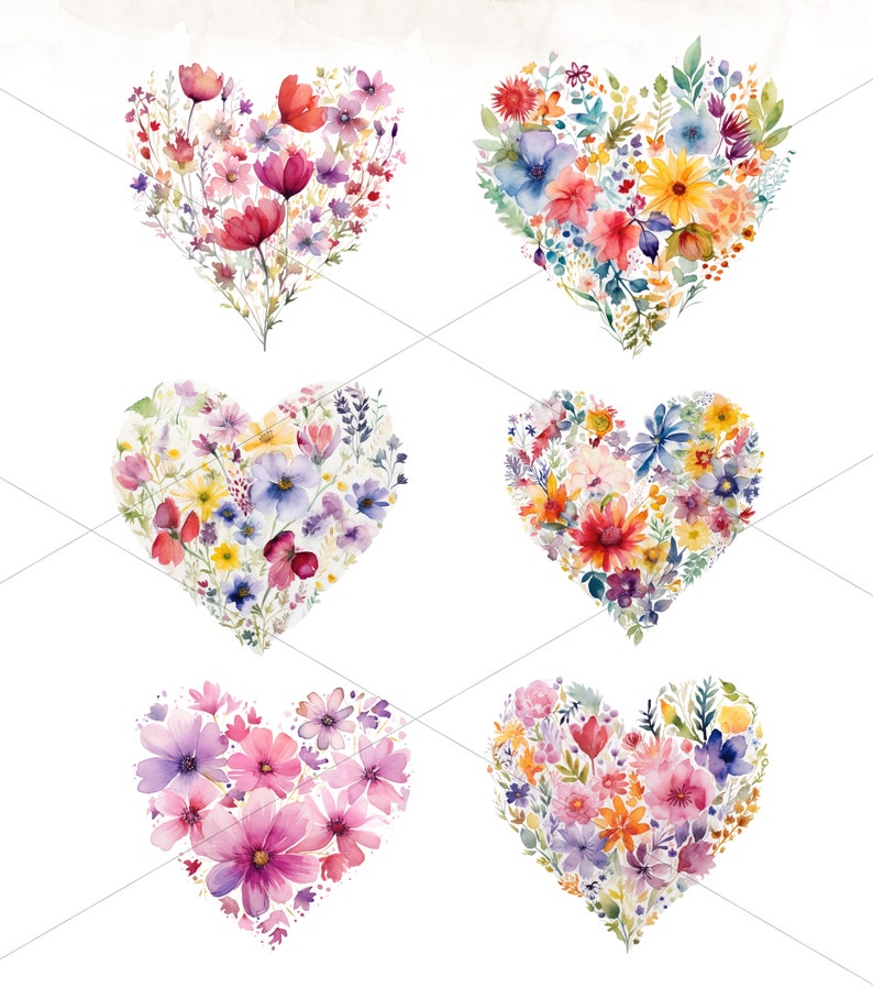 Watercolor Floral Hearts Clipart Flower Hearts, Watercolor Hearts Clip ...