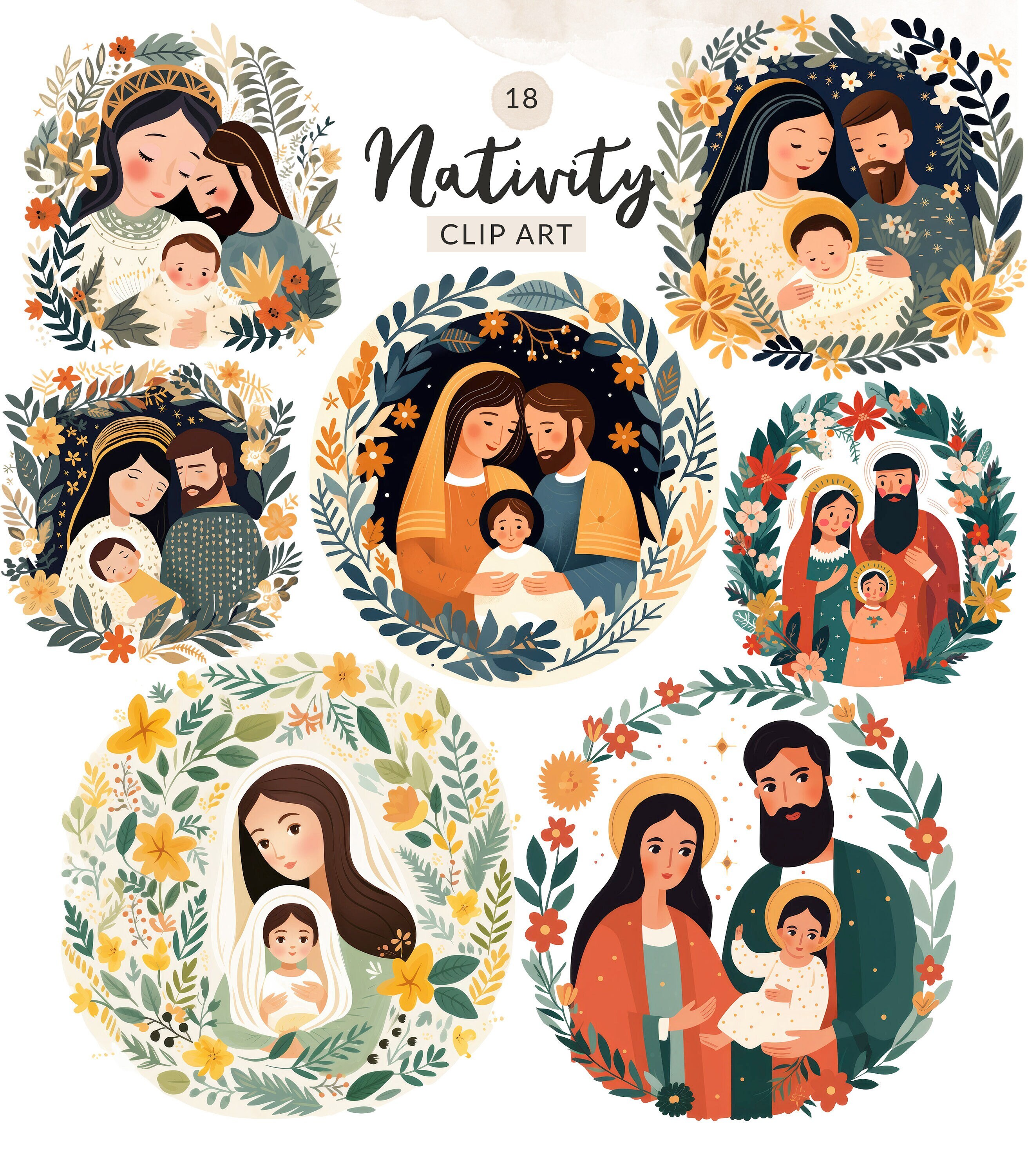 Cute Nativity Clipart, Modern Nativity Scene PNG, Christmas Nativity ...