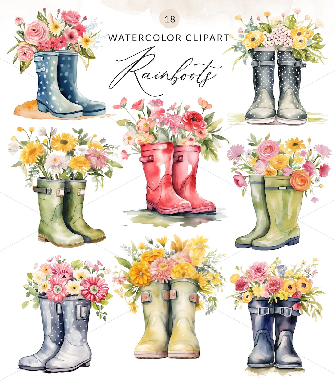 18 Watercolor Rainboots Clipart, Painted Rainboots Clip Art With ...