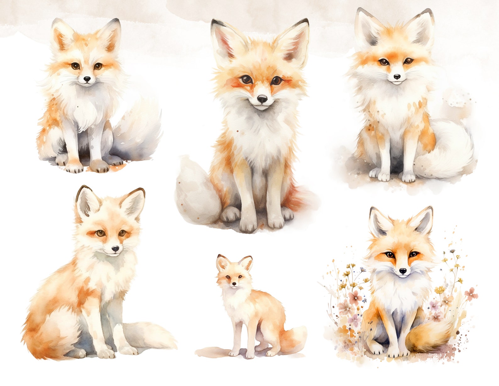 Watercolor Fox Clipart, Boho Fox Clipart With Flowers, Baby Fox Clipart ...