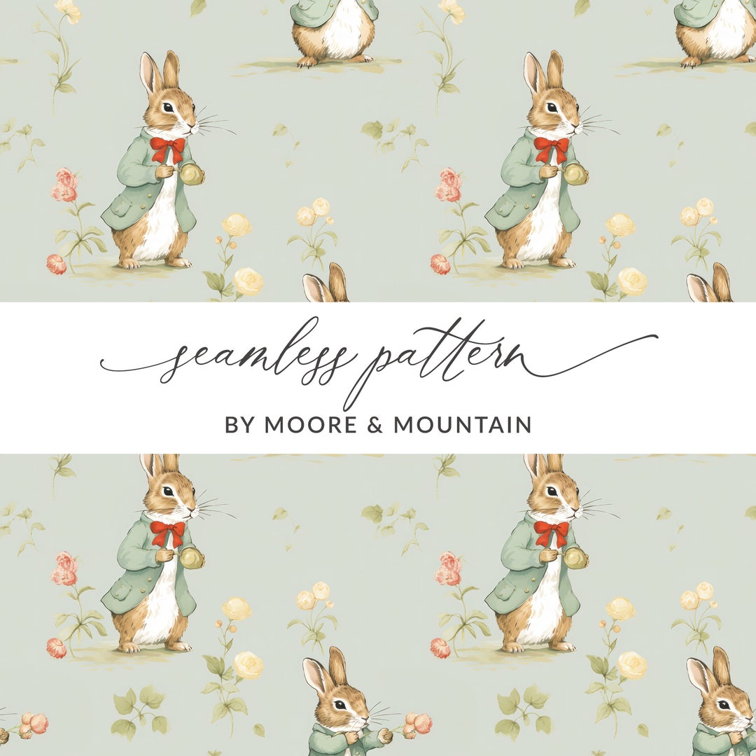 Seamless Rabbit Background, Cottagecore Rabbit Digital Paper, Digital ...
