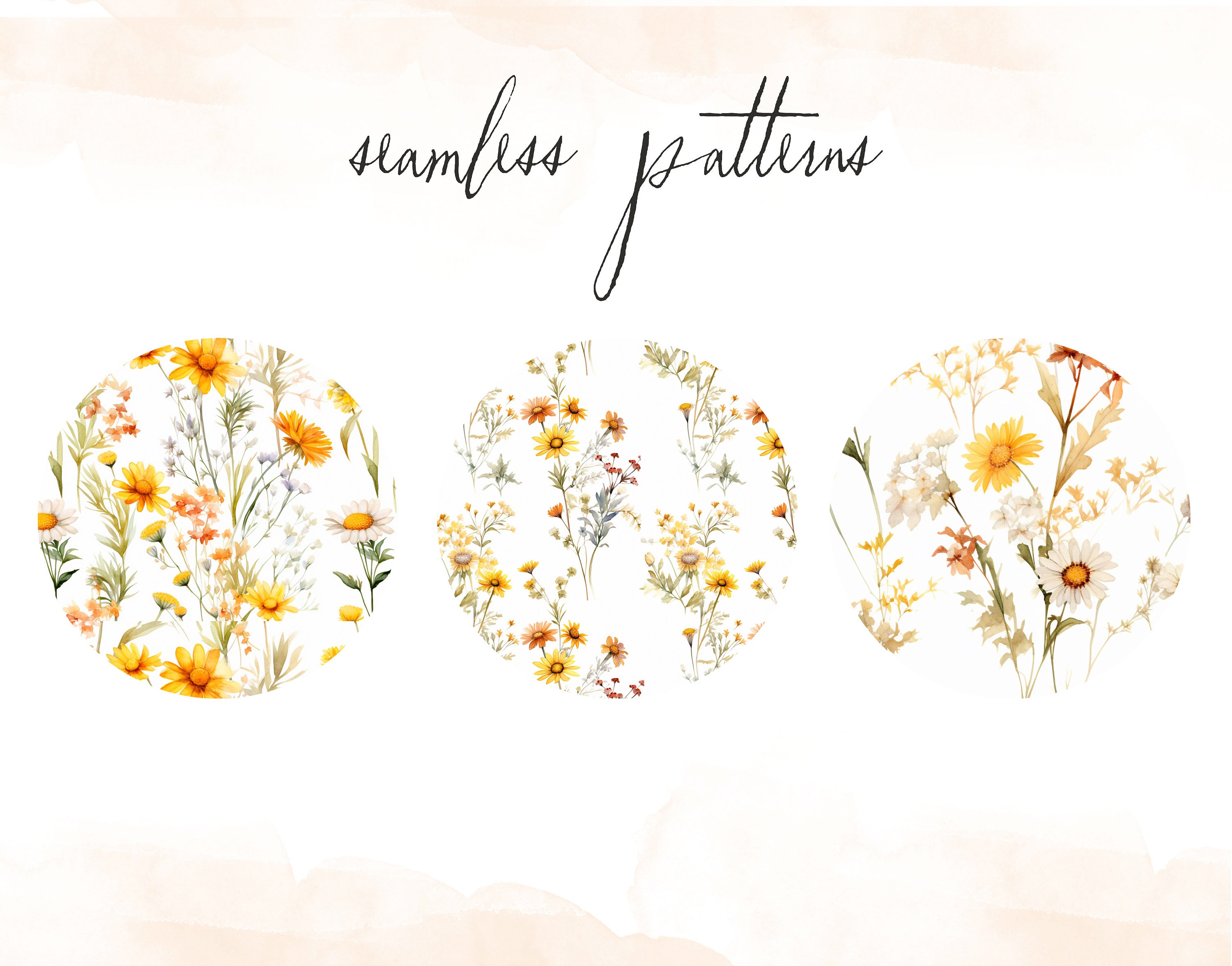 Watercolor Floral Border Set Fall Wildflower Clipart Field - Etsy