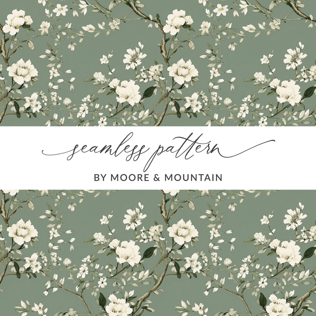 Seamless Sage Green Background, Victorian Floral Seamless Background ...