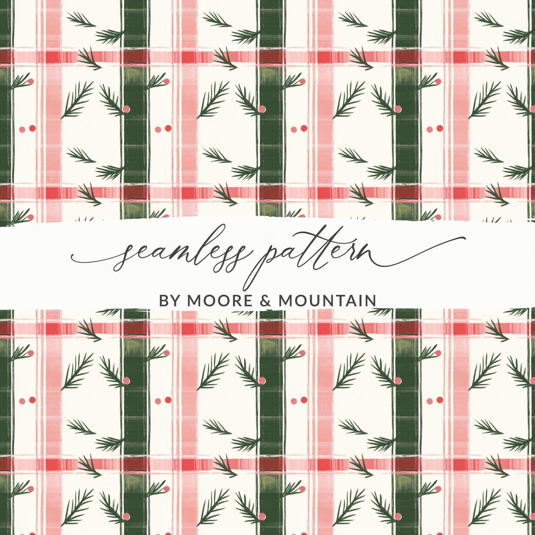 Christmas Plaid Digital Paper, Pine Branch Seamless Pattern, Winter ...