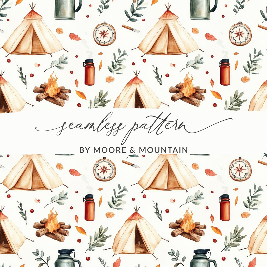 Seamless Camping Background Pattern Repeating Outdoor Background PNG ...