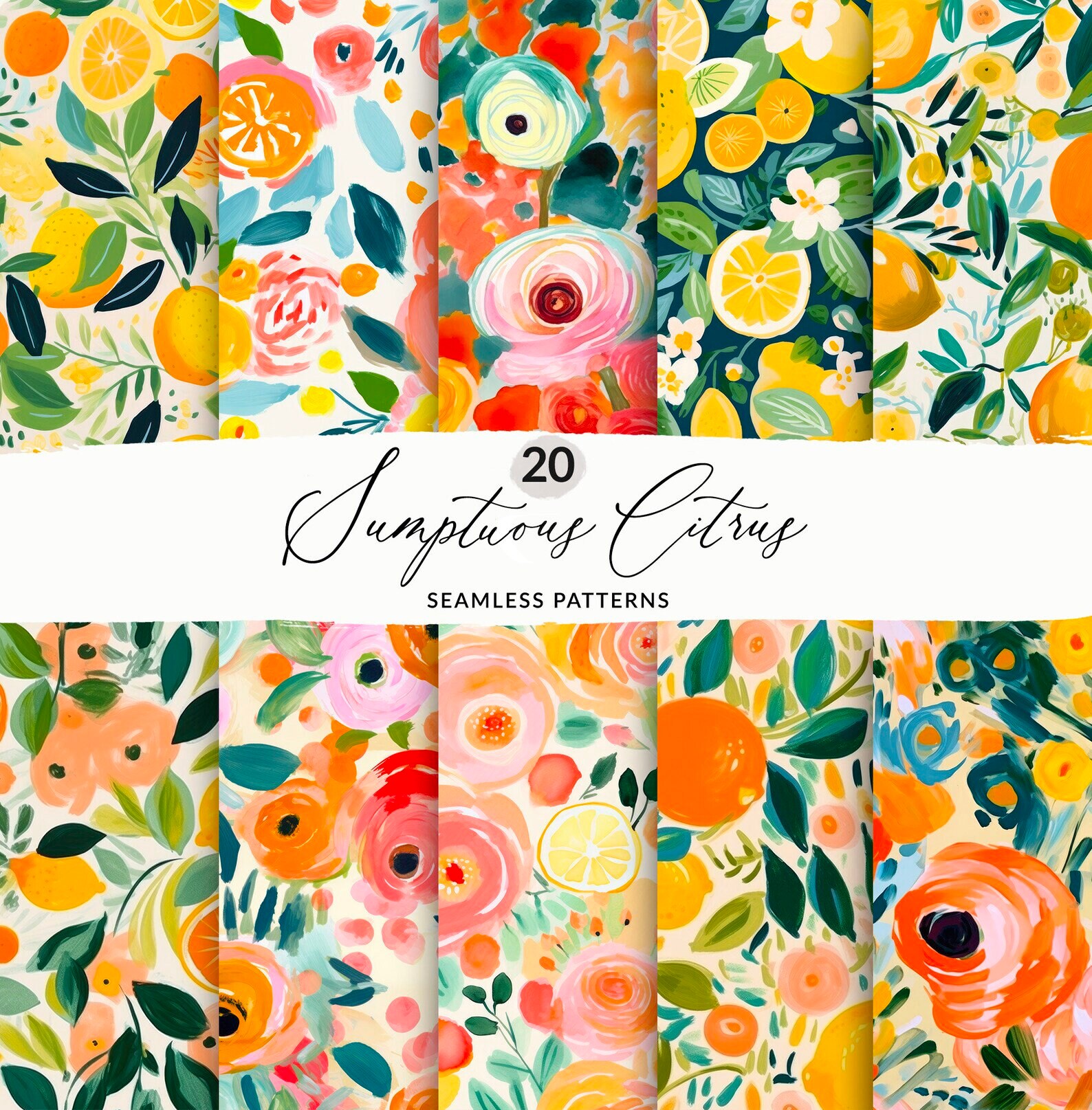 20 Repeating Citrus Designs, Oranges Digital Paper, Clementine ...