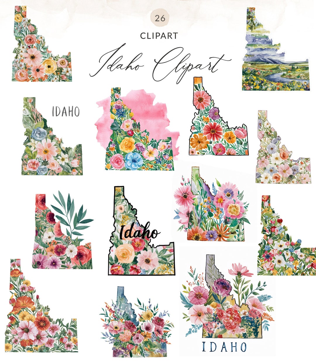 State of Idaho Clipart, Idaho State PNG, Idaho State With Flowers ...