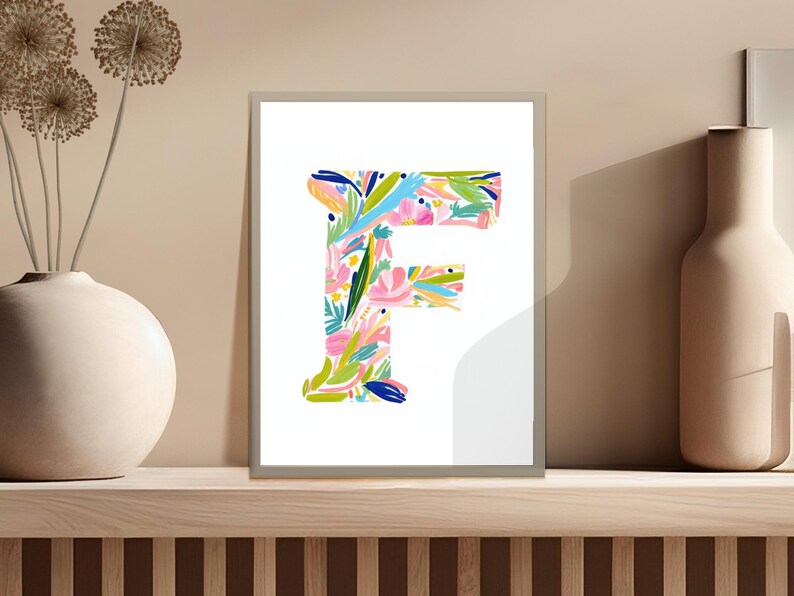 Digital Letter F Clipart, Watercolor Preppy Monogram F, Vibrant ...