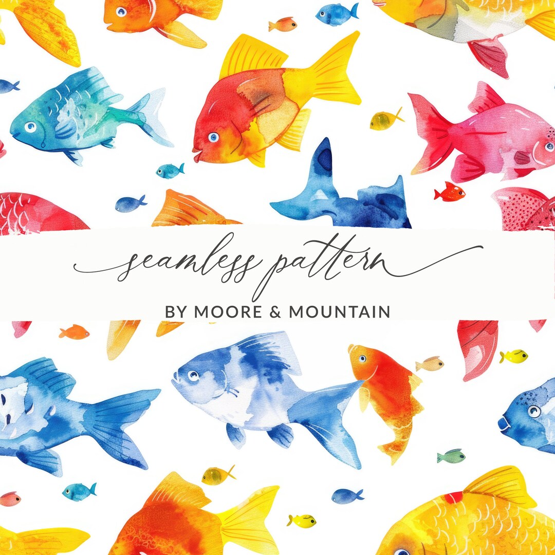 Seamless Watercolor Fish Seamless Pattern, Cute Fishes Background ...