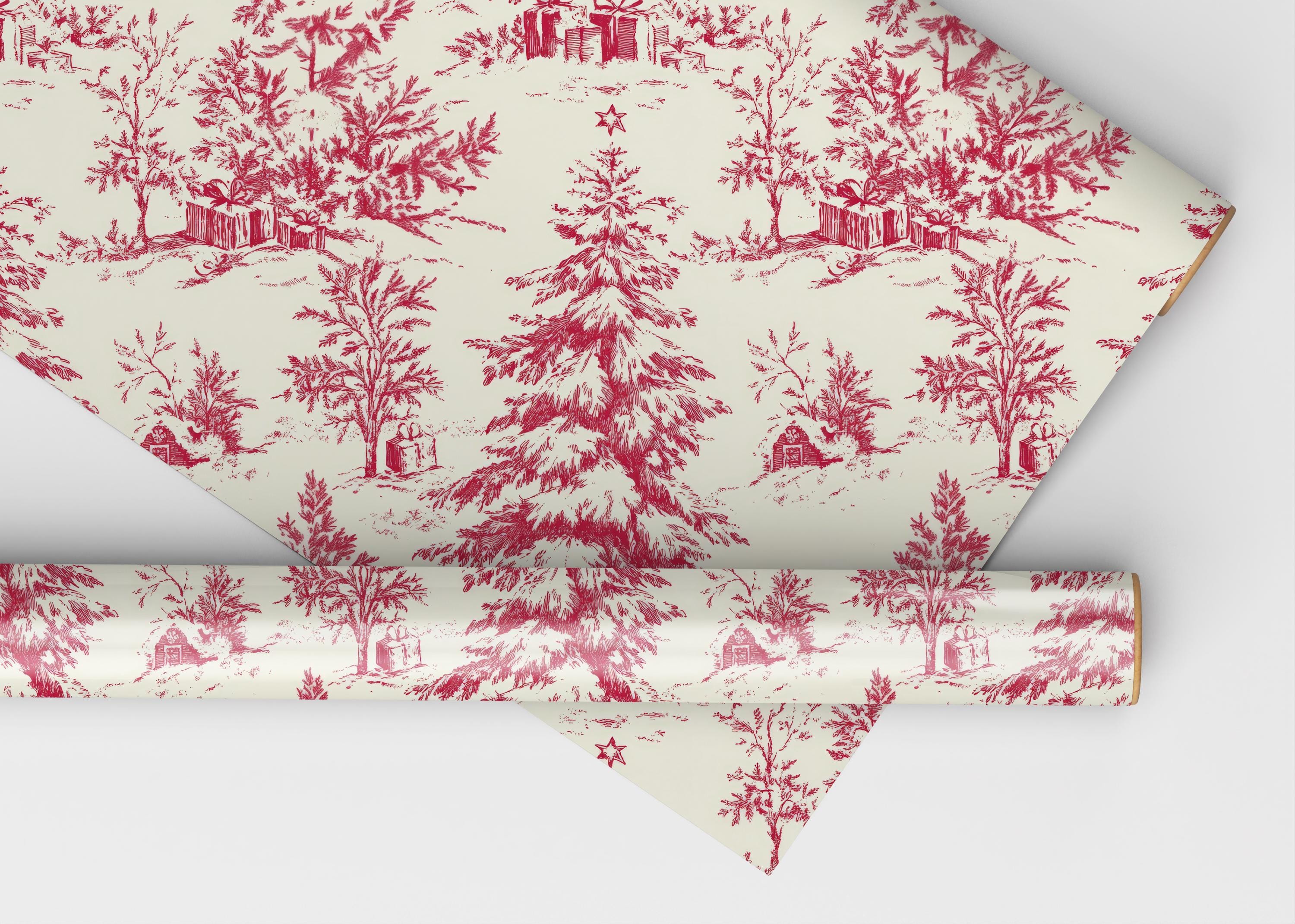 Christmas Toile De Joy Seamless Pattern Red and White Vintage Christmas ...