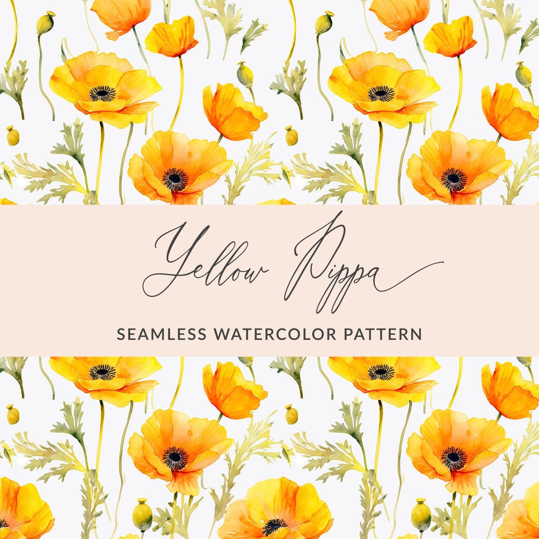 Seamless Mustard Yellow Poppy Pattern Seamless Watercolor Poppies ...