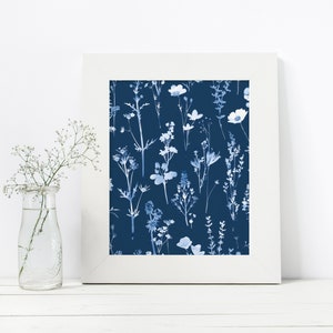 Indigo Blue Seamless Floral Pattern, Cyanotype Pattern, Wildflower ...