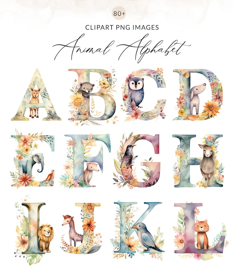 Animal Lettering, Nursery Letters Clipart, Zoo Alphabet Clipart ...