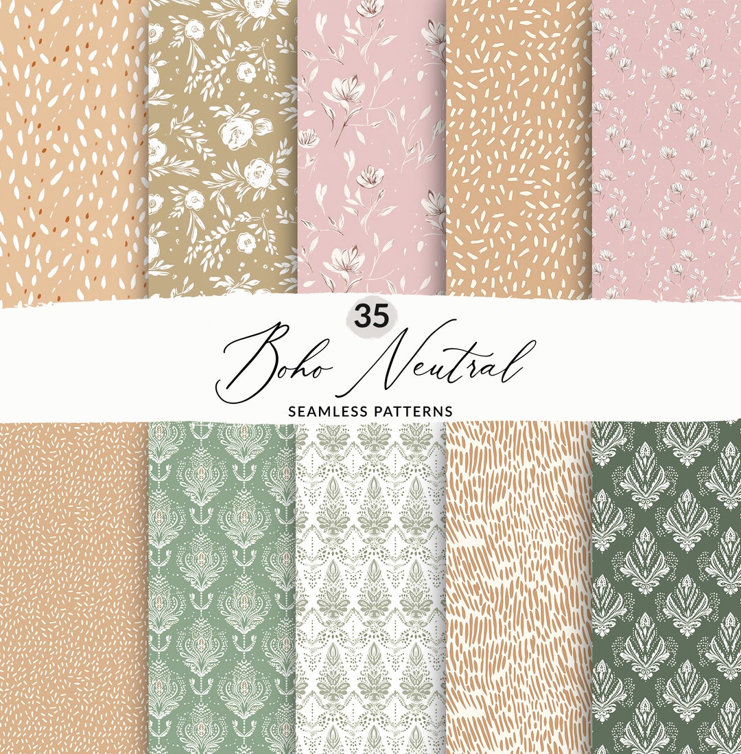 Seamless Neutral Pattern Set, Minimalist Boho Patterns Collection, Boho ...