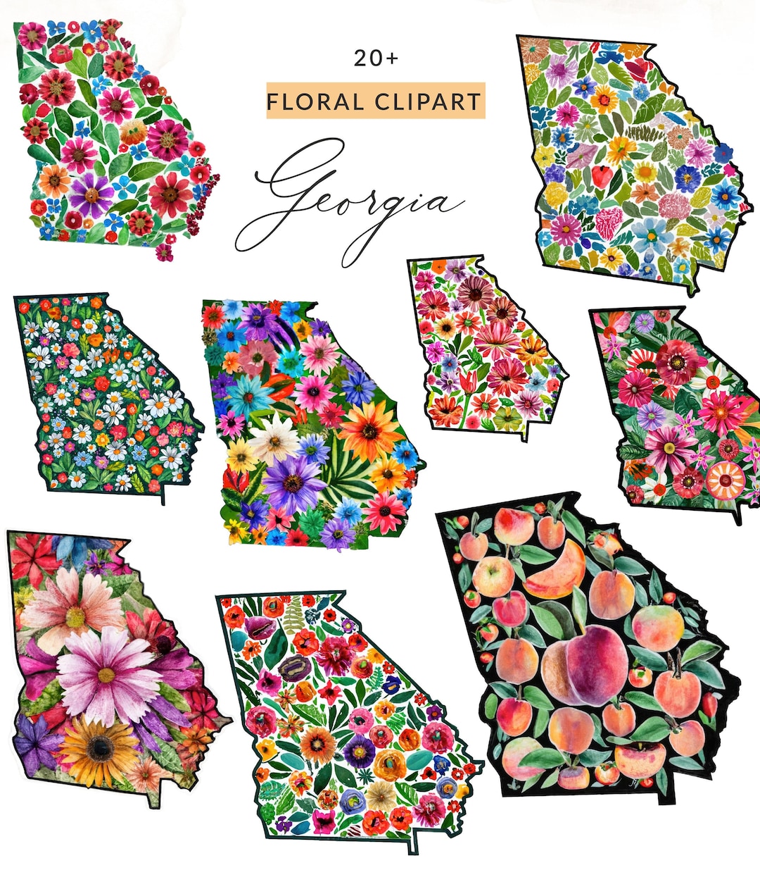 State of Georgia Clipart, Georgia State PNG, Georgia State With Flowers ...