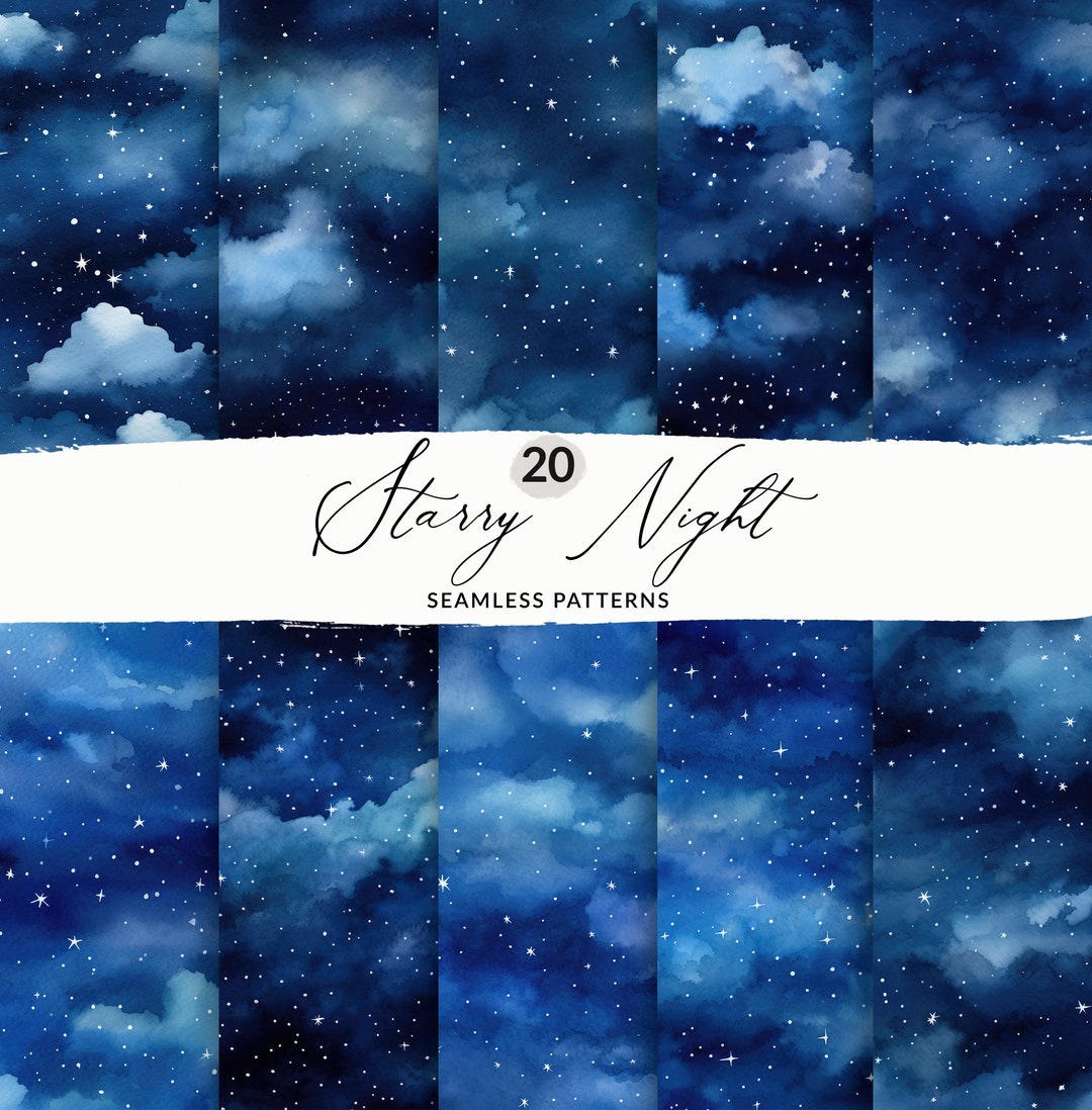 20 Watercolor Night Sky Backgrounds, Seamless Starry Night Background ...