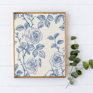 Vintage Romantic Rose Pattern Seamless Light Blue Rose Line Art Modern ...