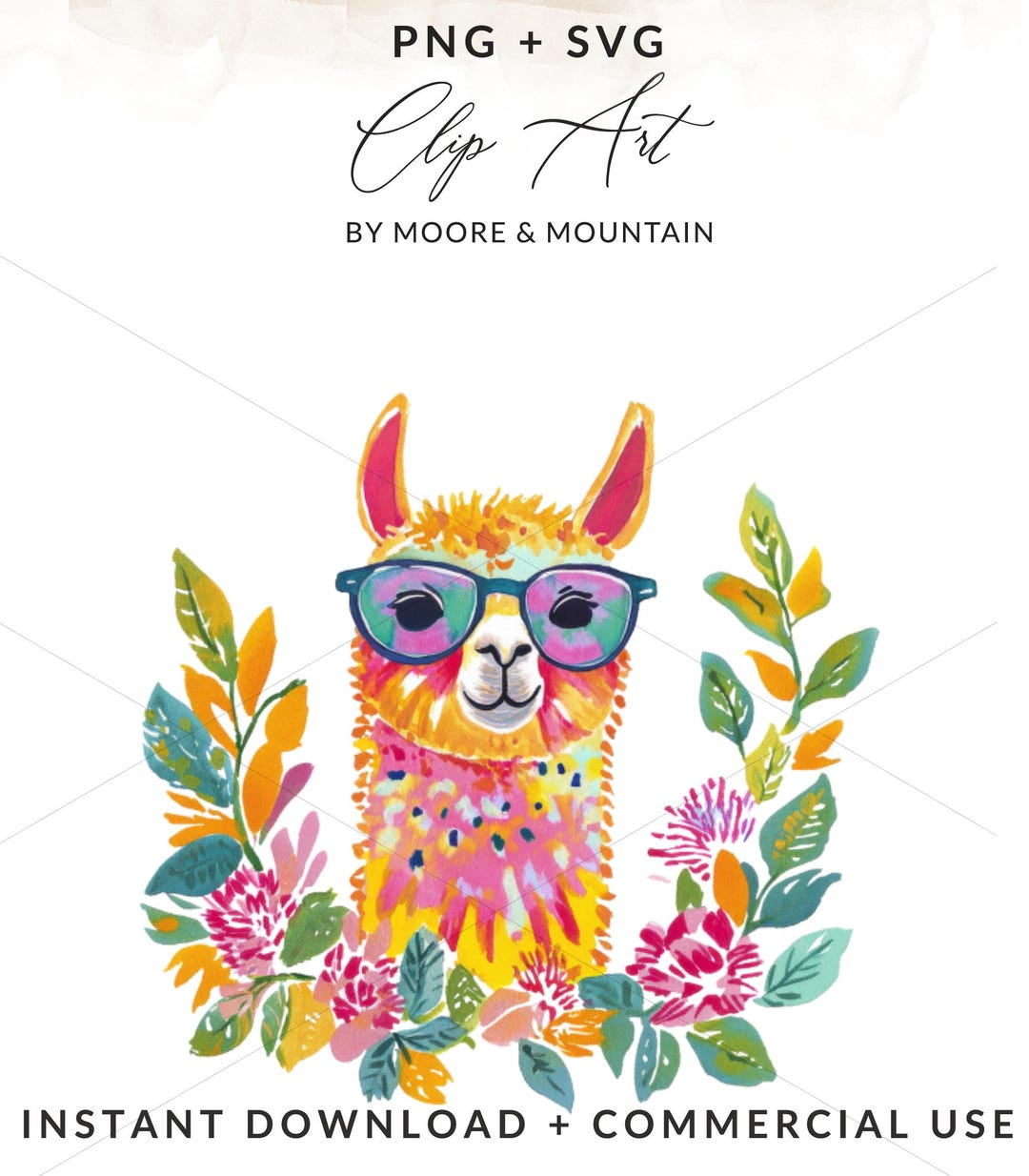 Preppy Llama Clipart, Vibrant PNG Download, Cute Animal Art, Colorful ...