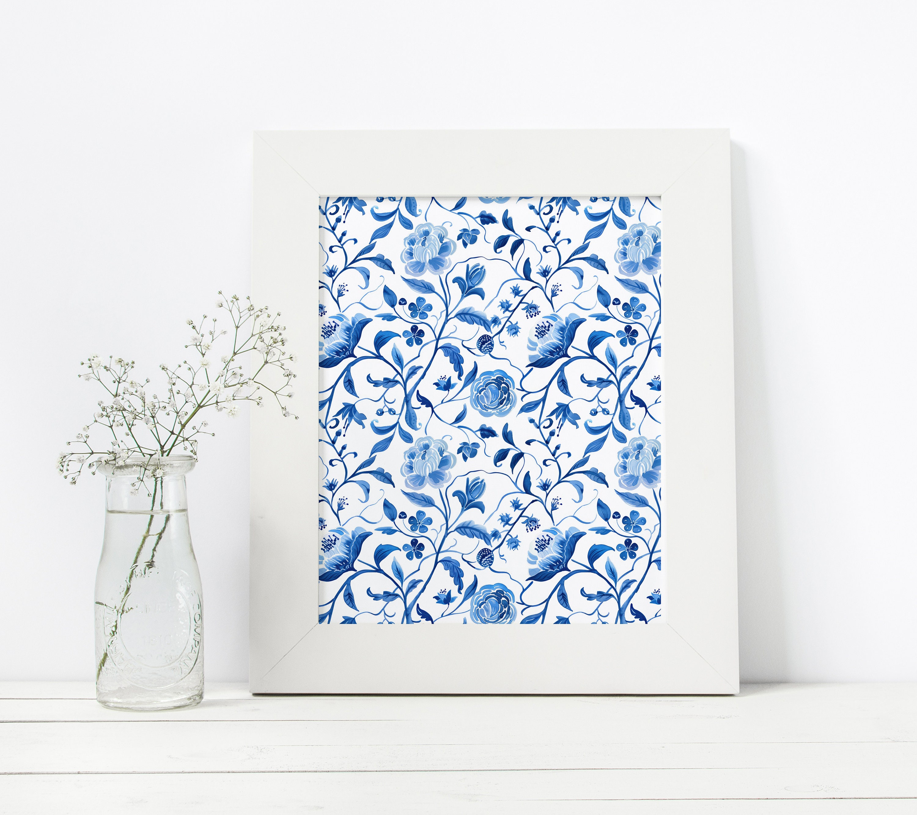 Elegant Painted Chinoiserie Seamless Background, Blue Chinese Flower ...