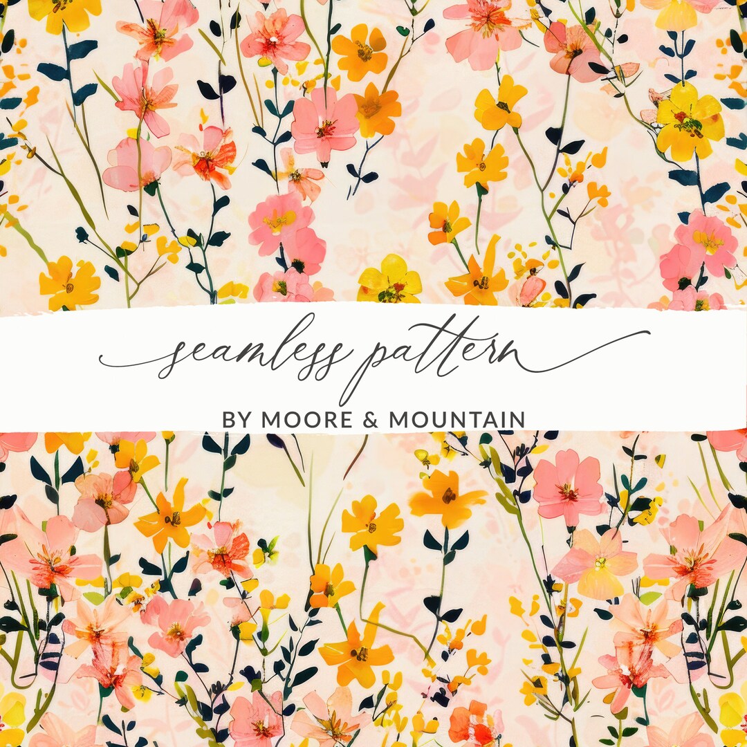 Pink and Yellow Spring Floral Pattern, Branches With Spring Blossoms ...