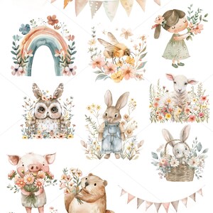 40 Baby Animals Clipart Set, Watercolor Teddy Bear Clip Art, Baby Fox ...