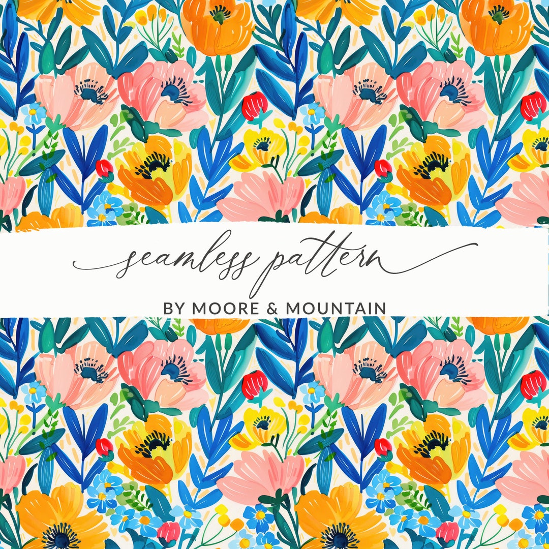 Bright Blue and Pink Floral Pattern, Summery Flower Pattern for ...