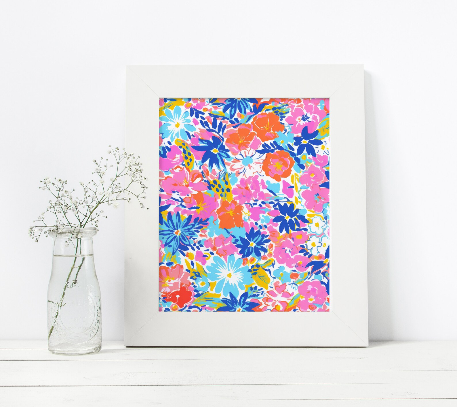 Bright Blue Floral Background, Repeating Preppy Flowers Pattern, Summer ...