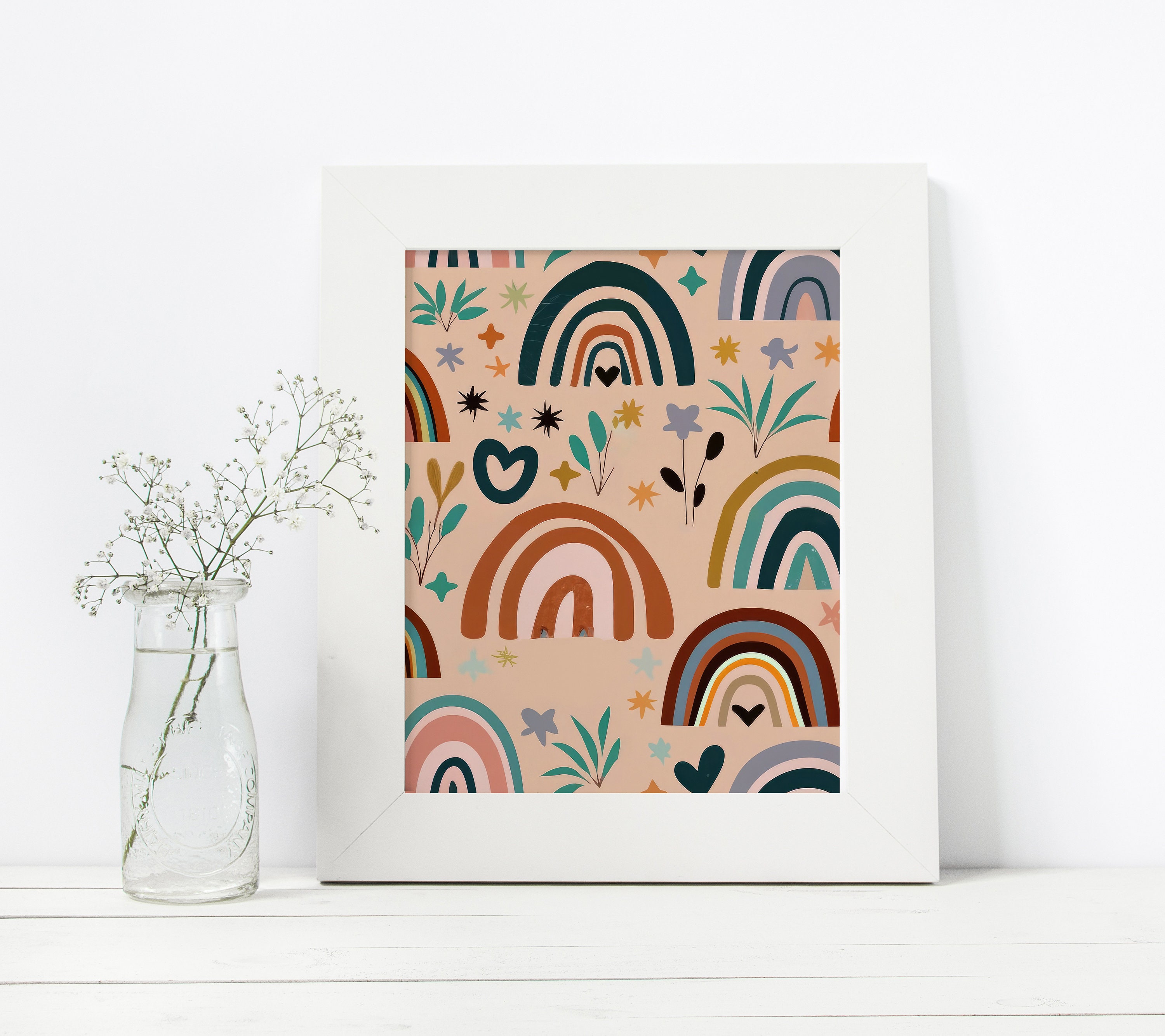 Boho Rainbow Background Pattern, Seamless Boho Rainbow Digital Paper ...