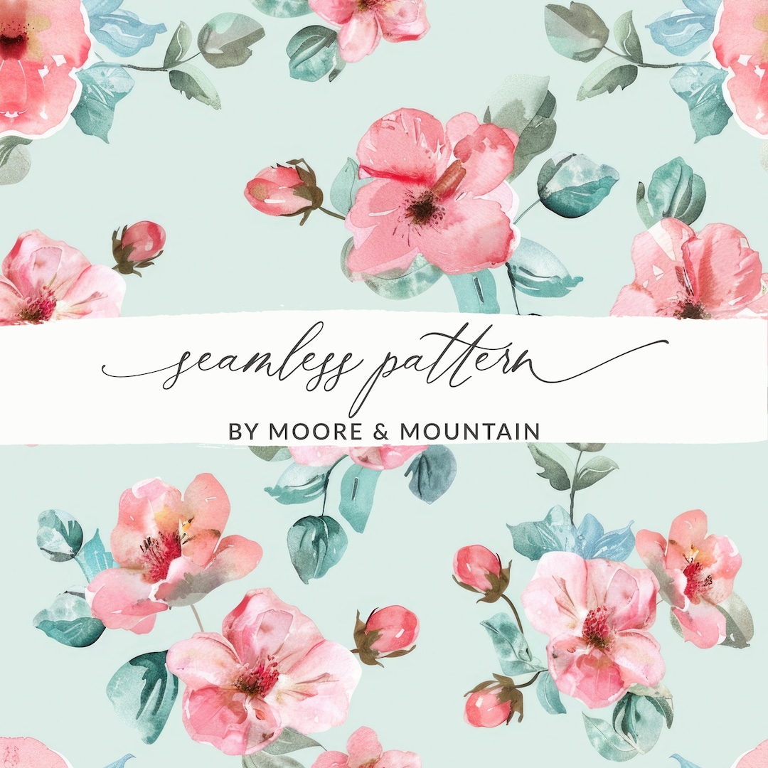 Seamless Shabby Chic English Roses Pattern, Blue and Pink Tea Rose ...