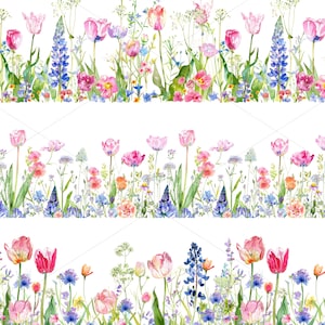 26 Seamless Tulip Borders, Seamless Spring Floral Borders, Tulips Clip ...