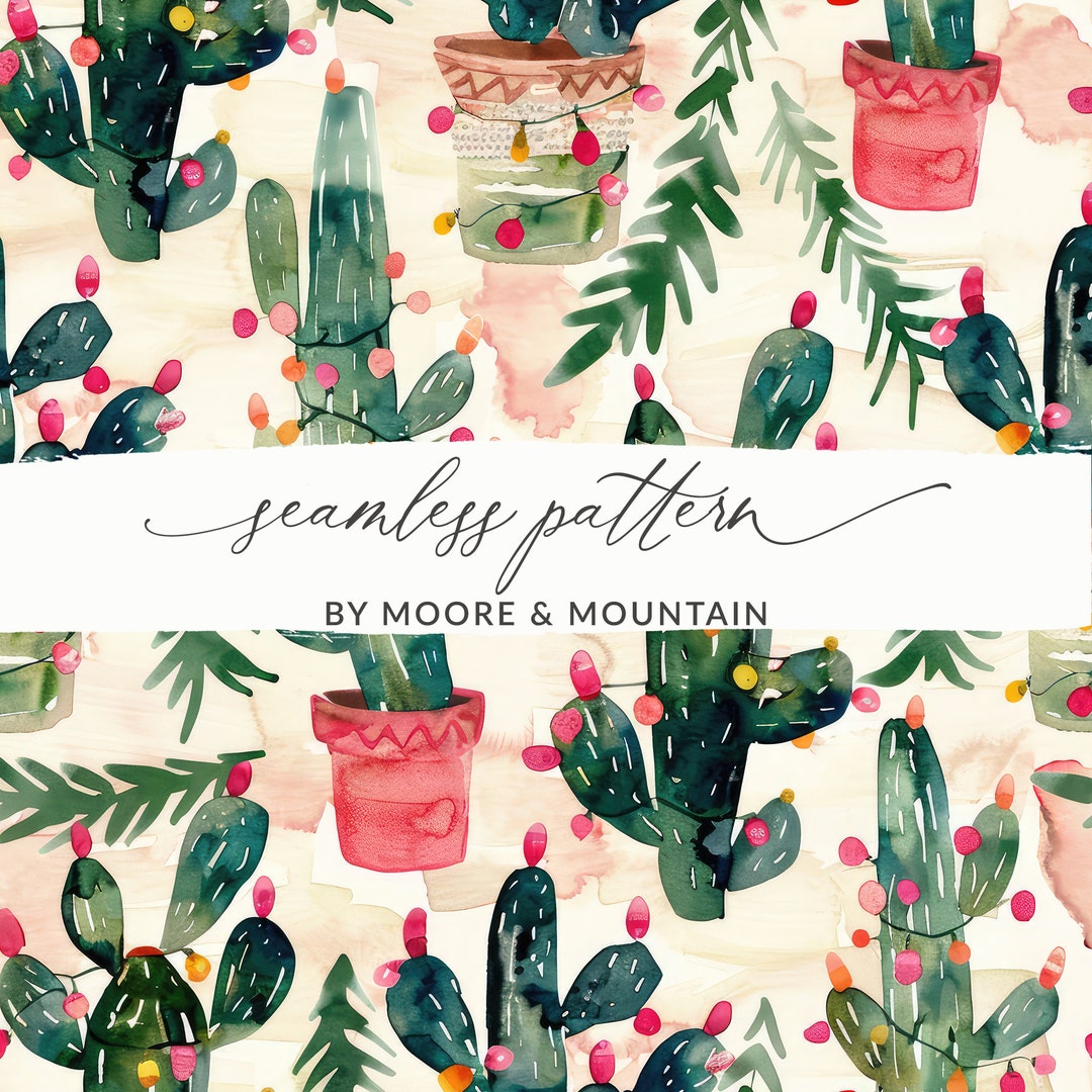 Christmas Cactus Seamless Background Pattern Cute Christmas, Southwest ...