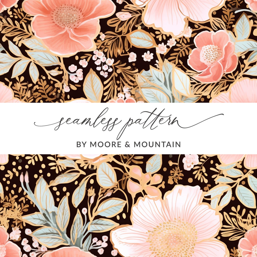 Seamless Pink and Gold Floral Pattern, Seamless Pink and Black Flower ...