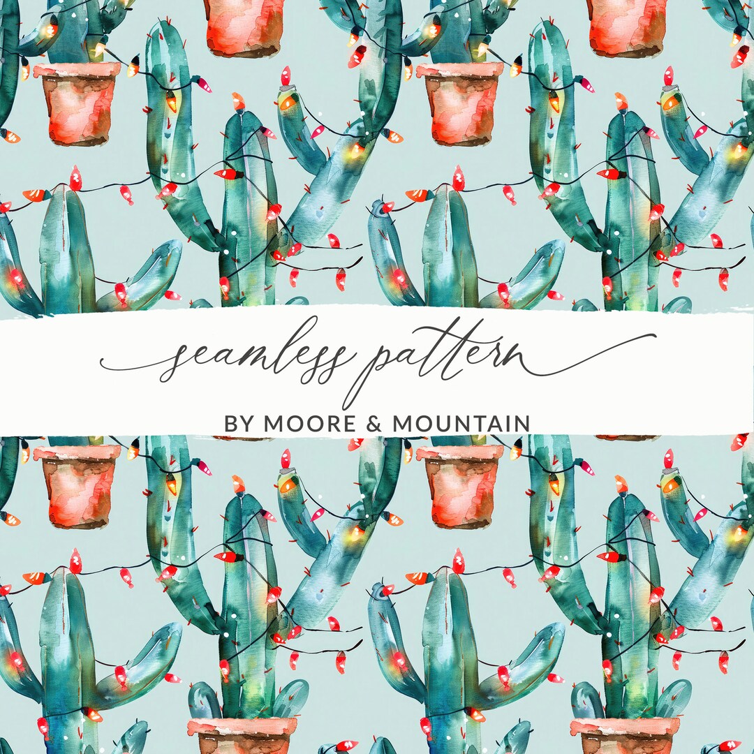 Christmas Cactus Seamless Background Pattern Xmas Cactus With Christmas ...