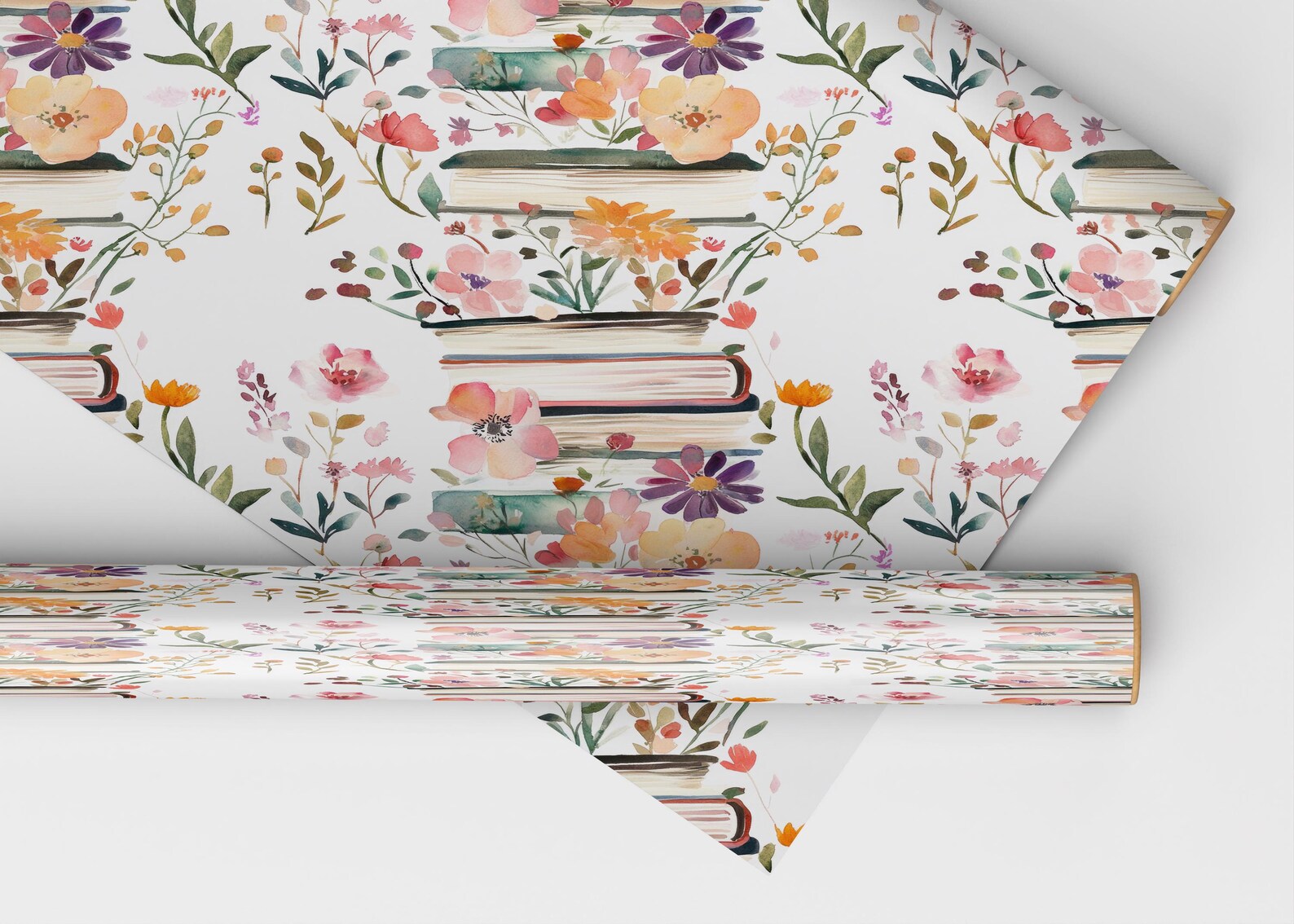 Seamless Books and Flowers Background Pattern PNG Repeating Bookstack ...