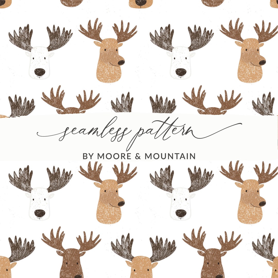 Seamless Moose Background Pattern Cute Handdrawn Moose Pattern Digital ...