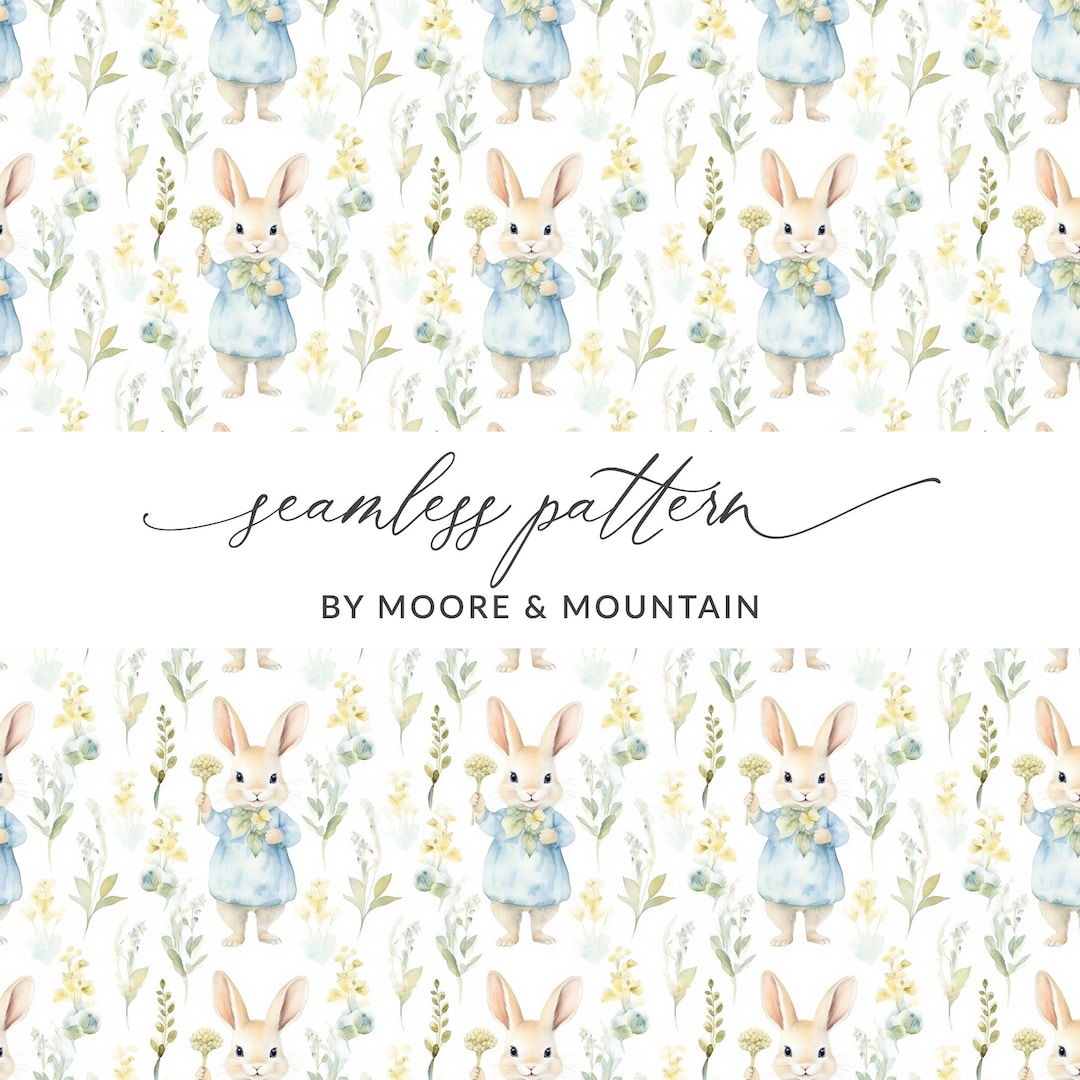 Cottagecore Bunny Seamless Background, Illustrated Bunny Character ...