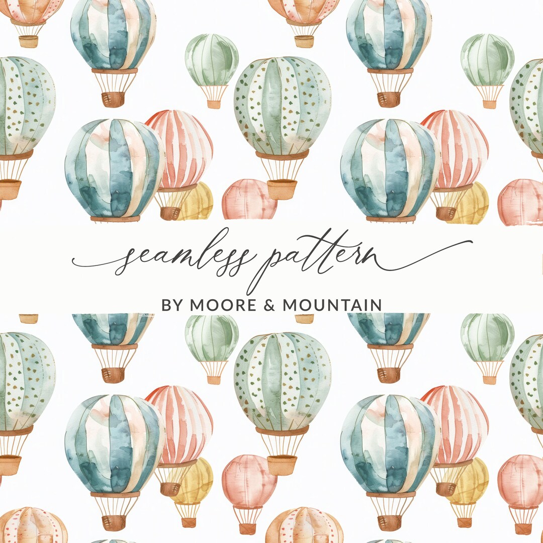 Seamless Vintage Hot Air Balloon Seamless Pattern, Watercolor Hot Air ...