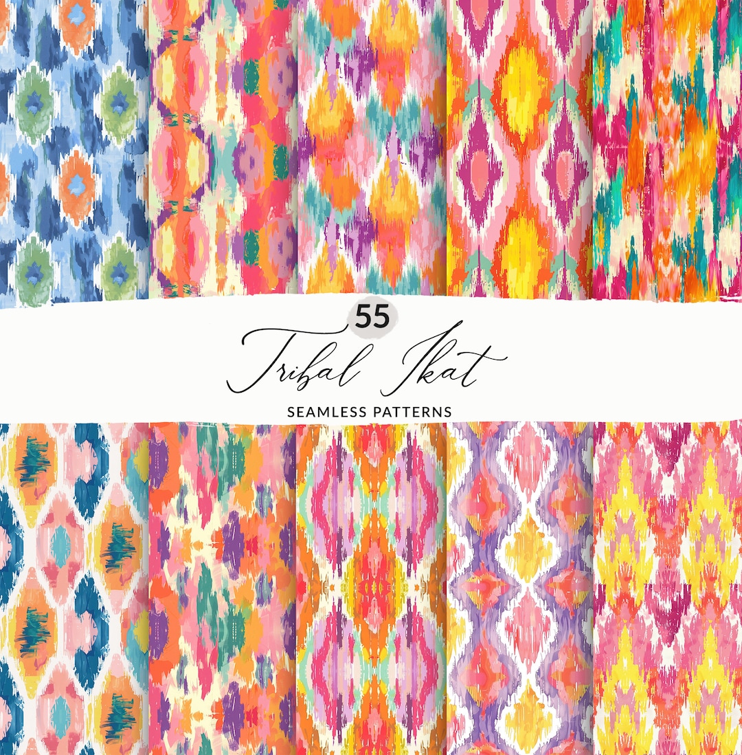55 Seamless Ikat Sketchy Patterns, Seamless Neon Tribal Geometric ...