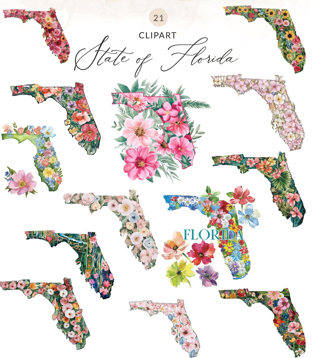 State of Florida Clipart, Florida State PNG, Florida State With Flowers ...