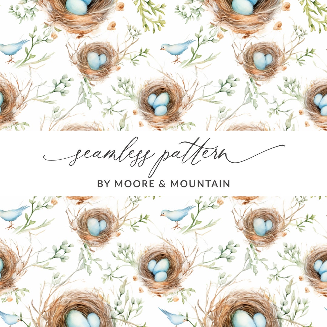 Seamless Birds Nest Pattern, Spring Blue Bird Seamless Background ...