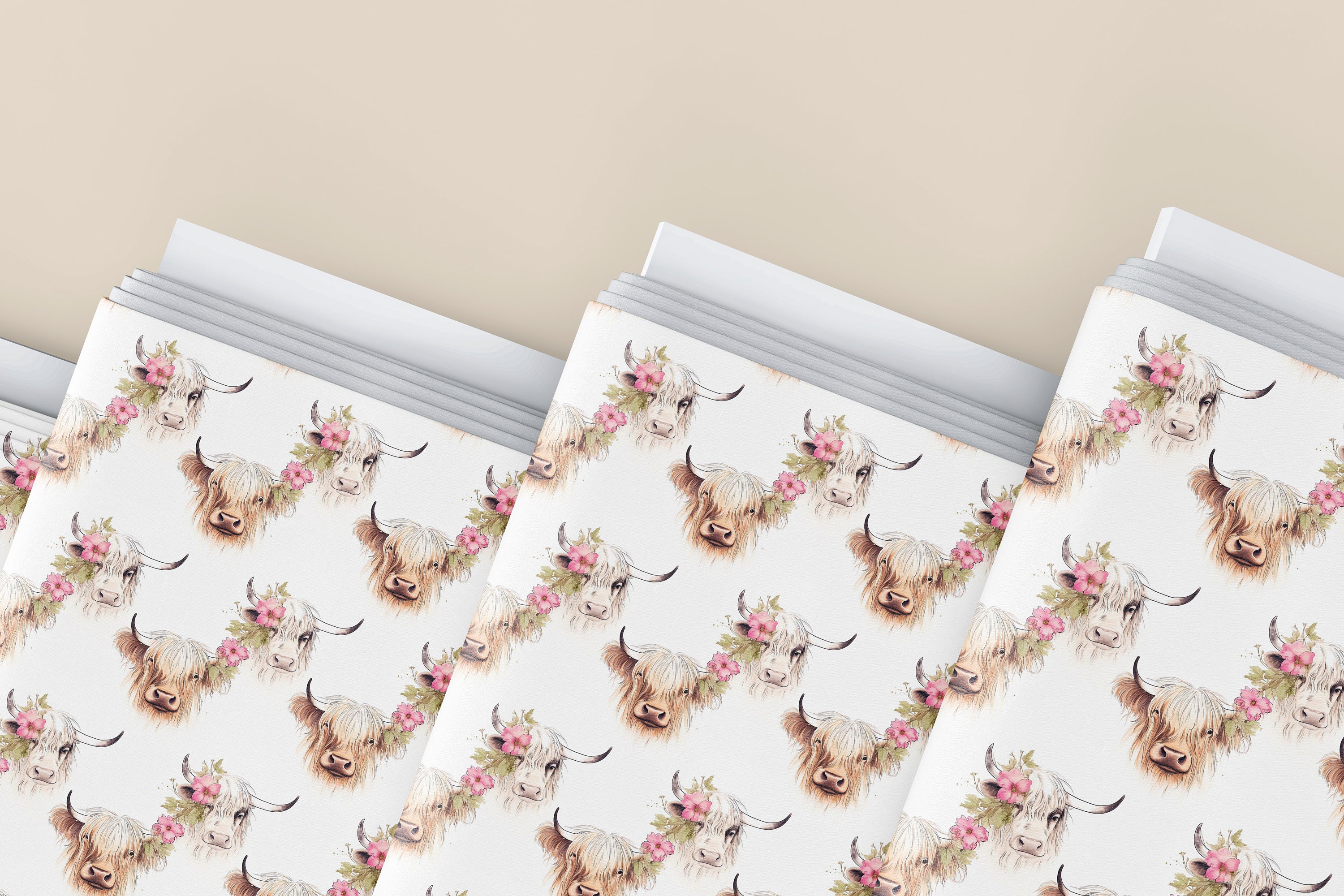Seamless Highland Cow Pattern, Boho Highland Cow Digital Paper ...